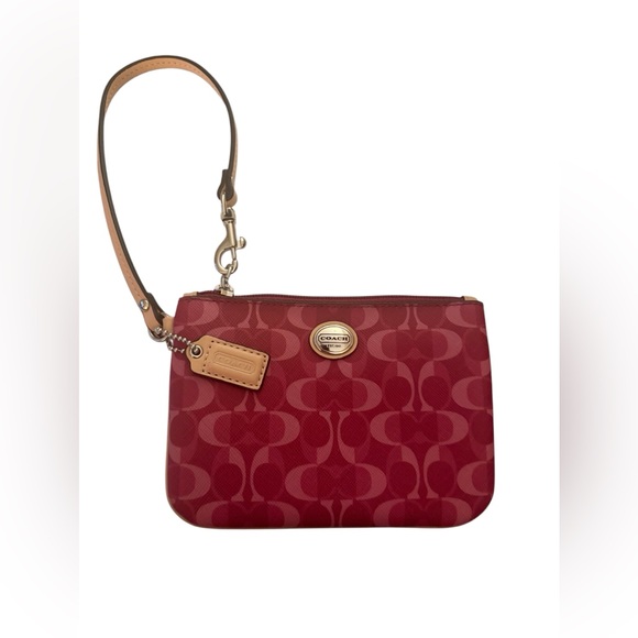Coach | Bags | Coach Berry Pink Saffiano Leather Signature Logo ...